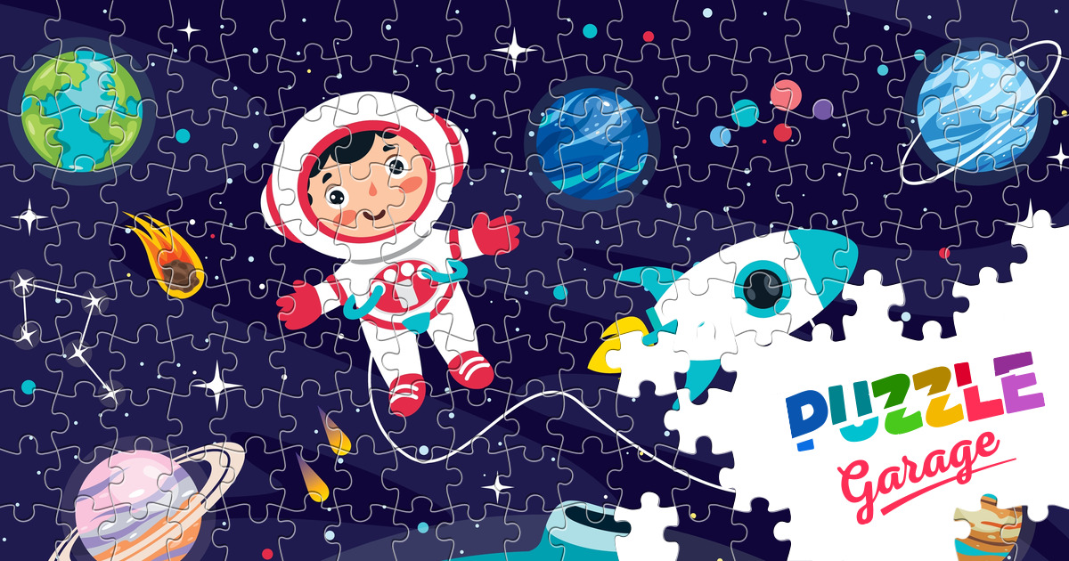Astronaut, rocket and planets Jigsaw Puzzle (For children, Cartoon ...