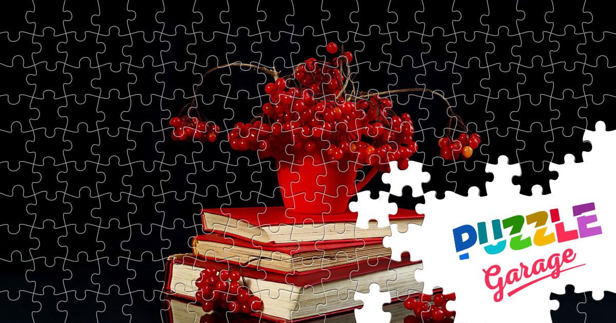 Bouquet of rowan on a stack of books Jigsaw Puzzle (Plants, Berries ...