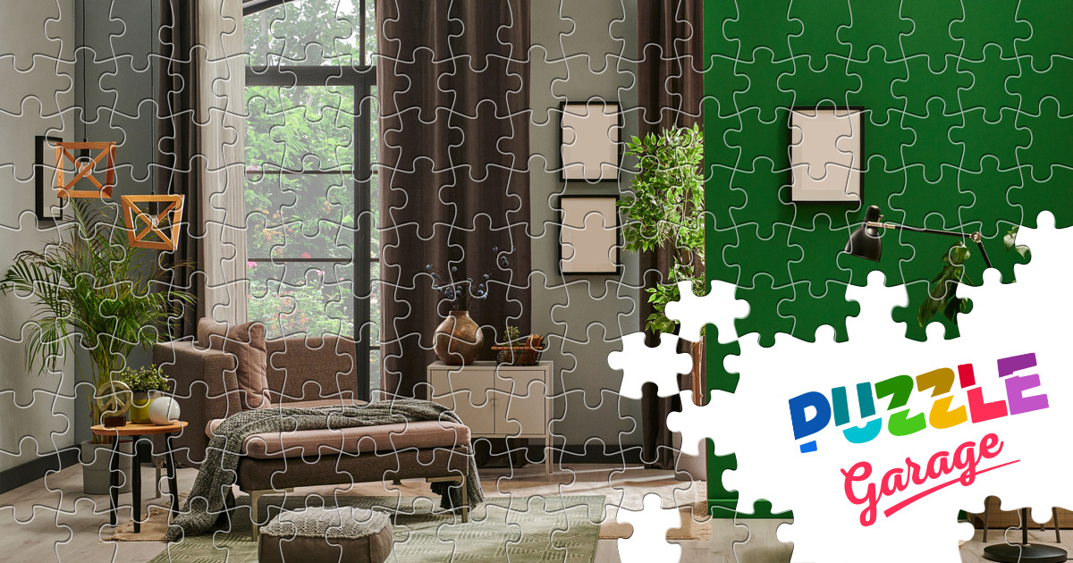 Modern living room with green wall Jigsaw Puzzle (Home, Interiors ...