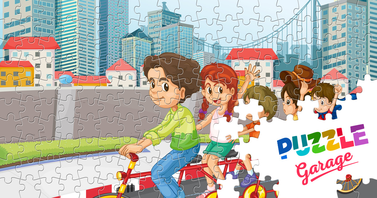 Family bike ride Jigsaw Puzzle (For children, Cartoon Illustrations ...