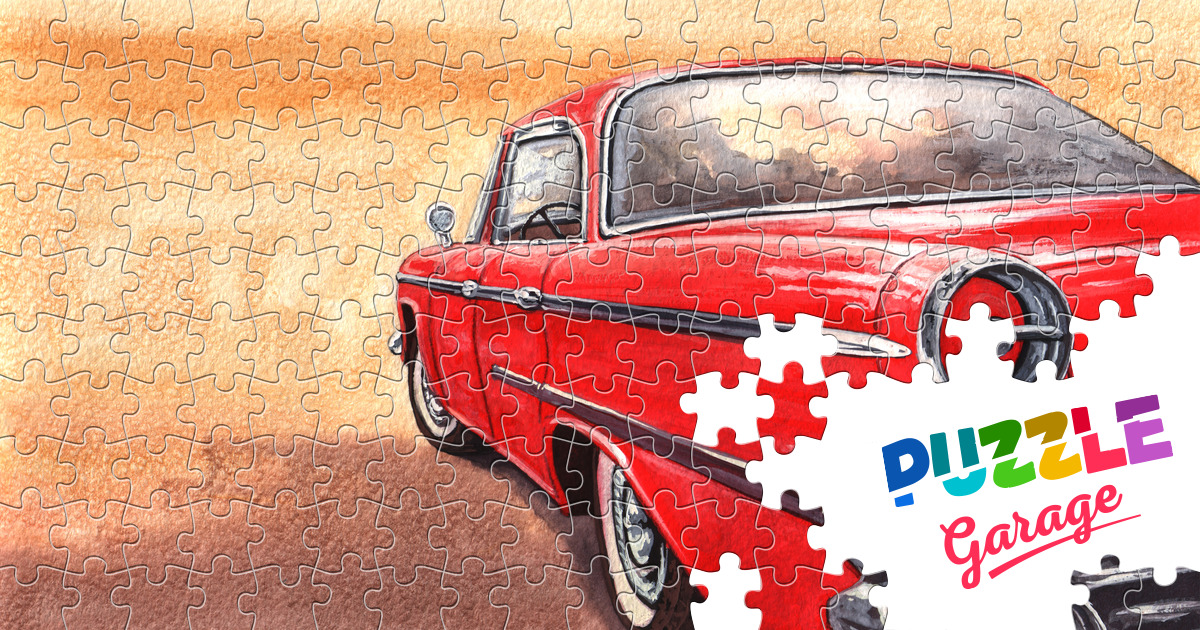 Red retro car Jigsaw Puzzle (Art, Painting) | Puzzle Garage