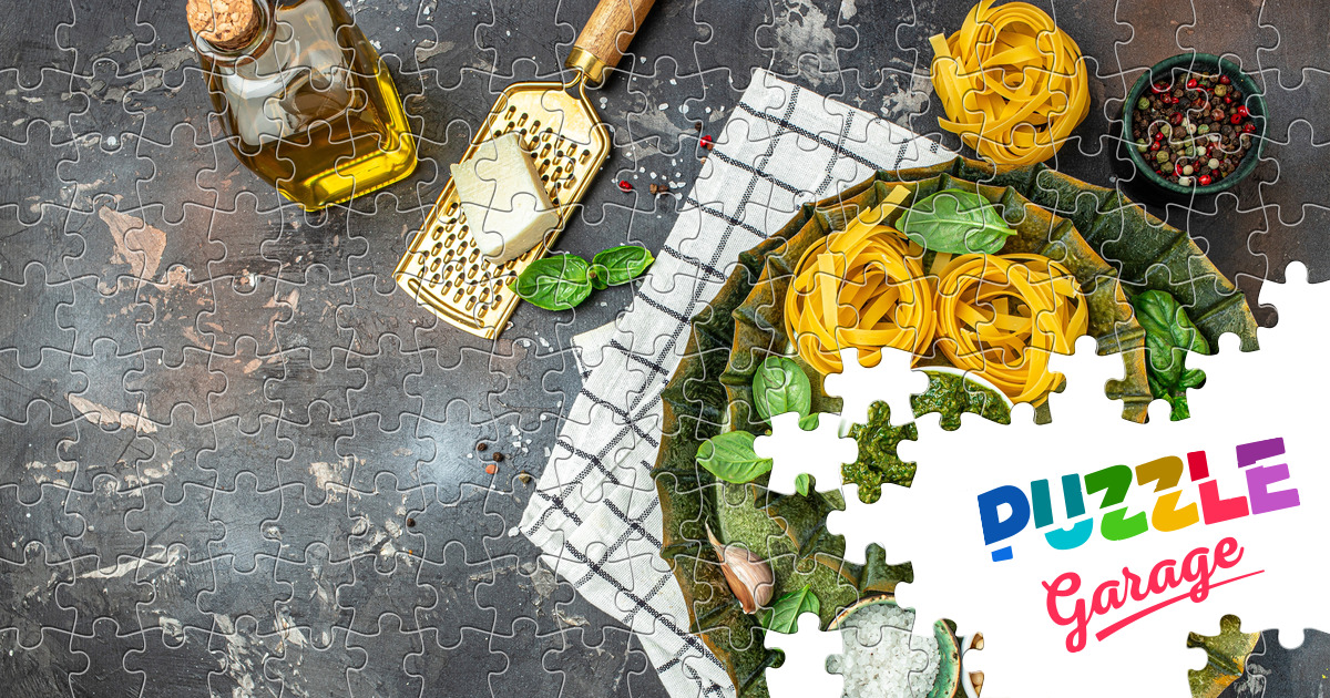 Tagliatelle with pesto sauce Jigsaw Puzzle (Home, Food) | Puzzle Garage