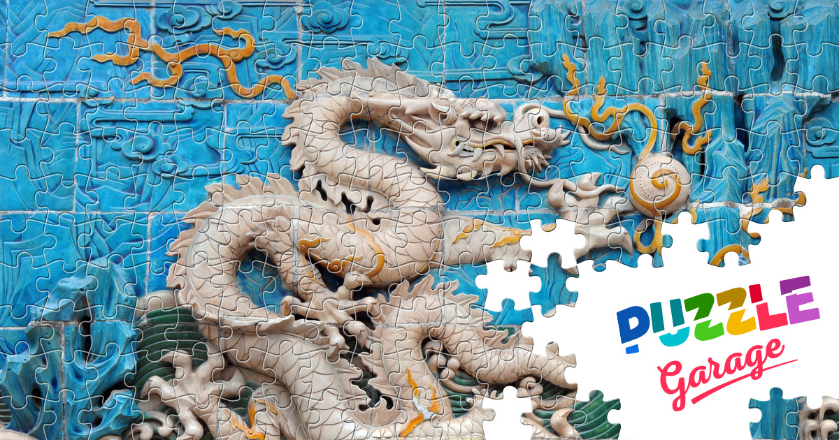 Chinese dragon on a blue wall Jigsaw Puzzle (Countries, China) | Puzzle ...