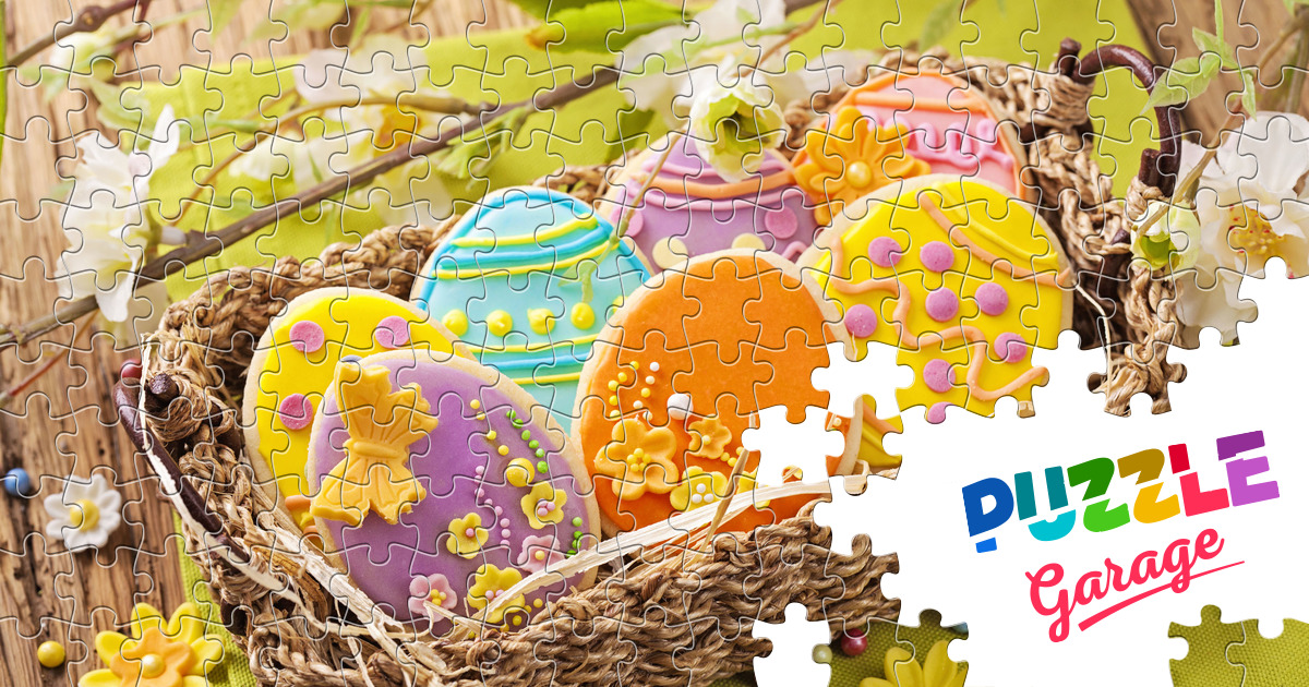 Colorful easter cookies in a basket Jigsaw Puzzle (Holidays, Easter ...