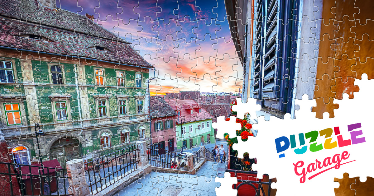 Sunset on the streets in Sibiu Jigsaw Puzzle (Countries, Romania ...