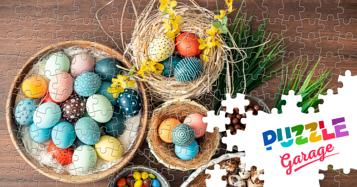 Colorful Easter eggs on the table Jigsaw Puzzle (Holidays, Easter ...