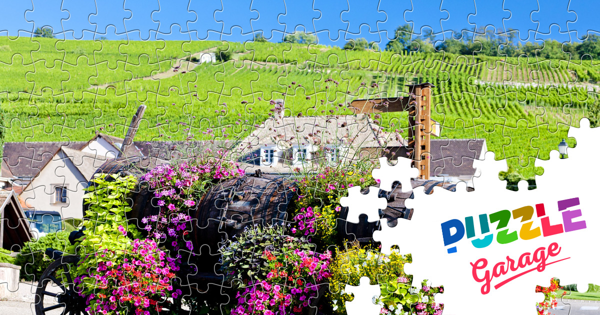 Cart with barrels and flowers Jigsaw Puzzle (Countries, France ...