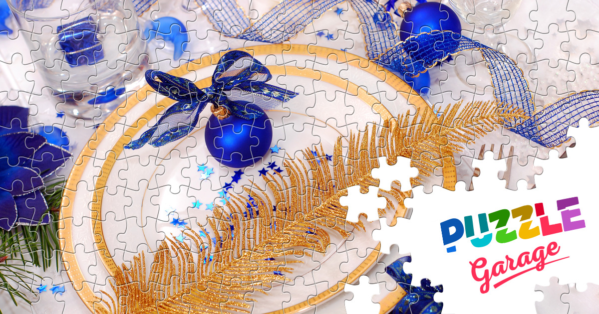 Christmas table in white and blue colors Jigsaw Puzzle (Holidays ...