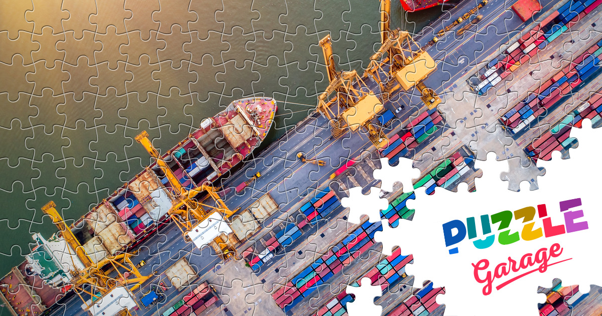 Cargo port at dawn Jigsaw Puzzle (Technics, Ships) | Puzzle Garage