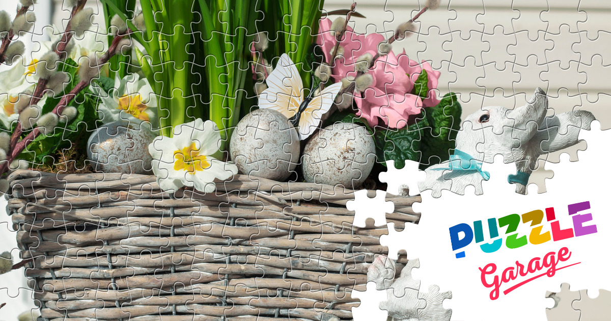 Easter bunny on a basket with flowers Jigsaw Puzzle (Holidays, Easter ...