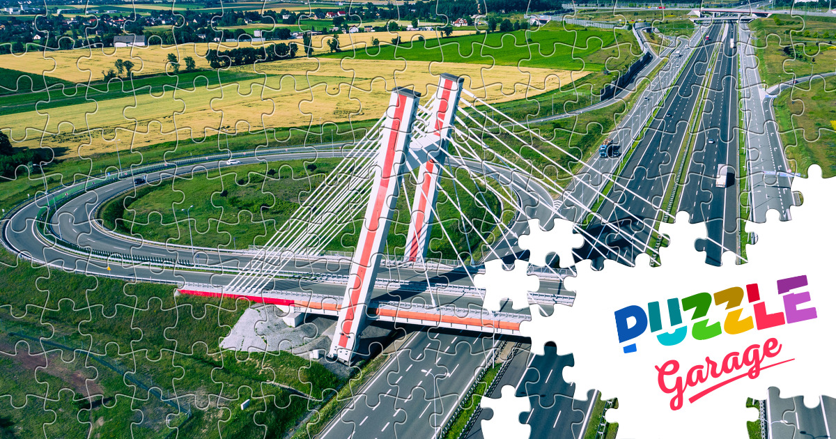 Aerial view of the cable-stayed bridge Jigsaw Puzzle (Countries, Poland ...