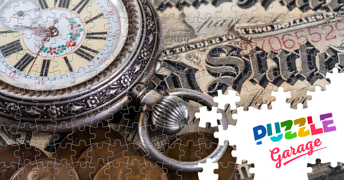 Antique pocket watch and money Jigsaw Puzzle (Stuff, Watches) | Puzzle ...
