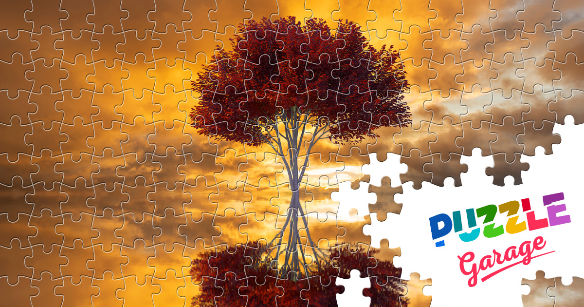 Tree in the water at dawn Jigsaw Puzzle (Plants, Trees) | Puzzle Garage