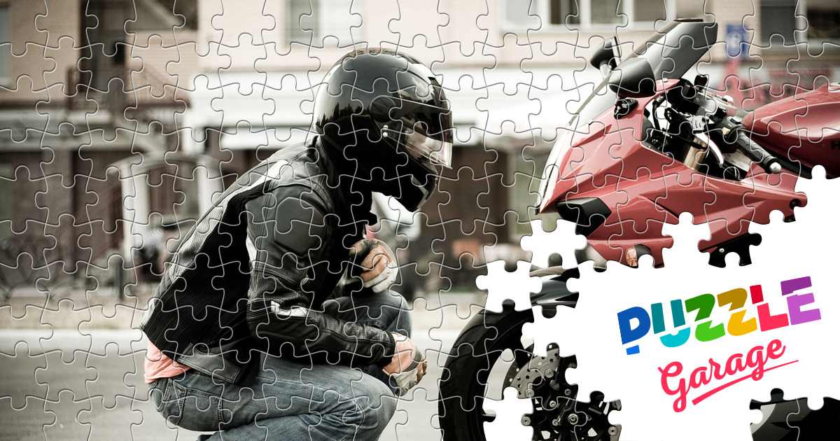 A motorcyclist and a red motorcycle Jigsaw Puzzle (Technics, Moto ...