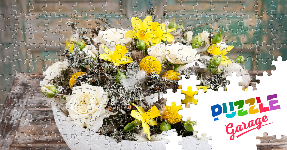 Flower arrangement with daffodils and roses Jigsaw Puzzle (Plants ...
