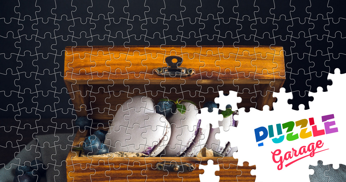 Macarons with blueberries in a wooden box Jigsaw Puzzle (Home, Food ...