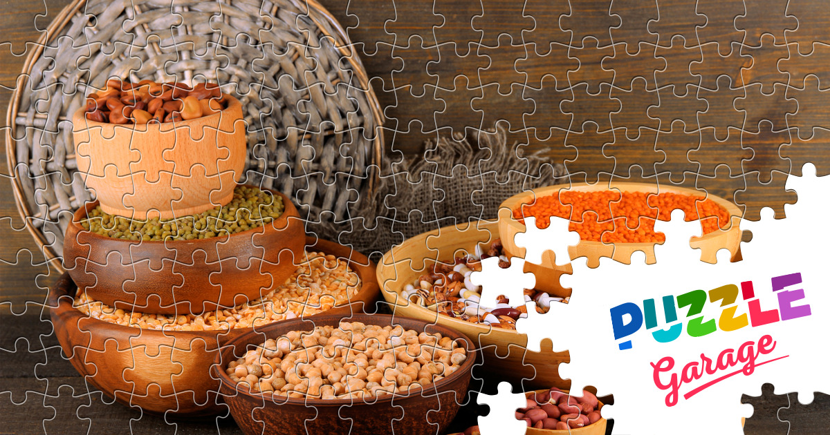 Legumes in wooden plates Jigsaw Puzzle (Home, Food) | Puzzle Garage