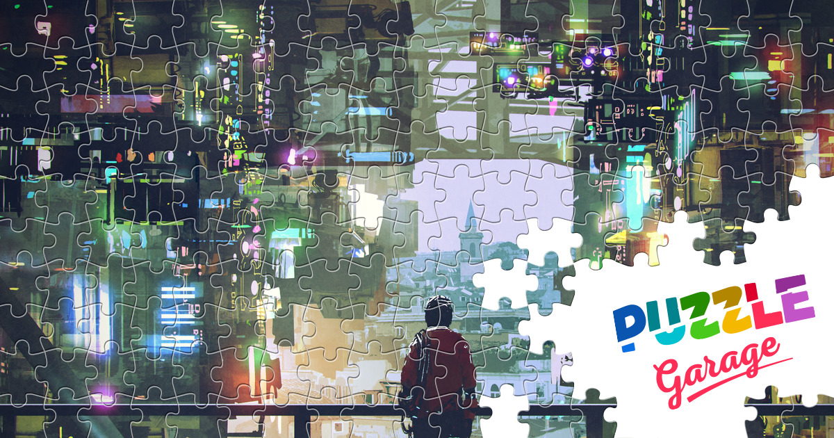 Futuristic city with colorful light Jigsaw Puzzle (Space, Sci-Fi ...