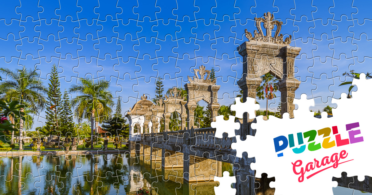 The bridge leading to the Taman Ujung palace Jigsaw Puzzle (Countries ...