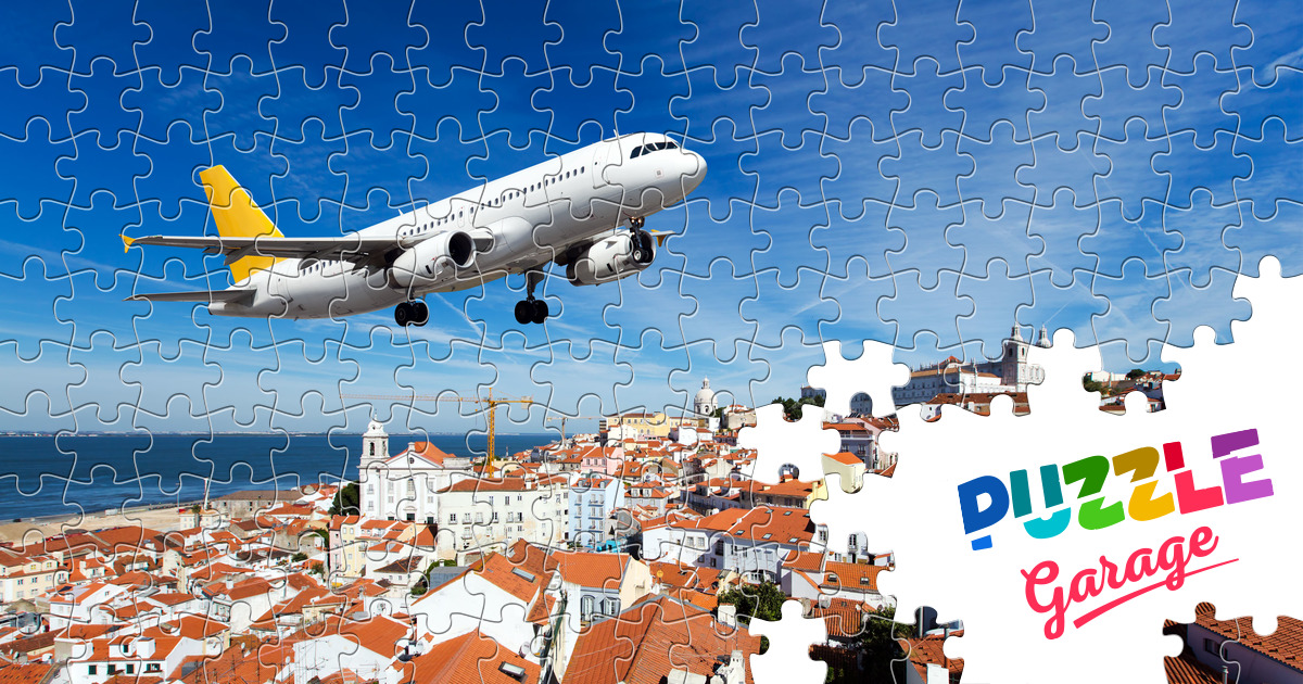 Airplane over the rooftops of the city Jigsaw Puzzle (Technics ...