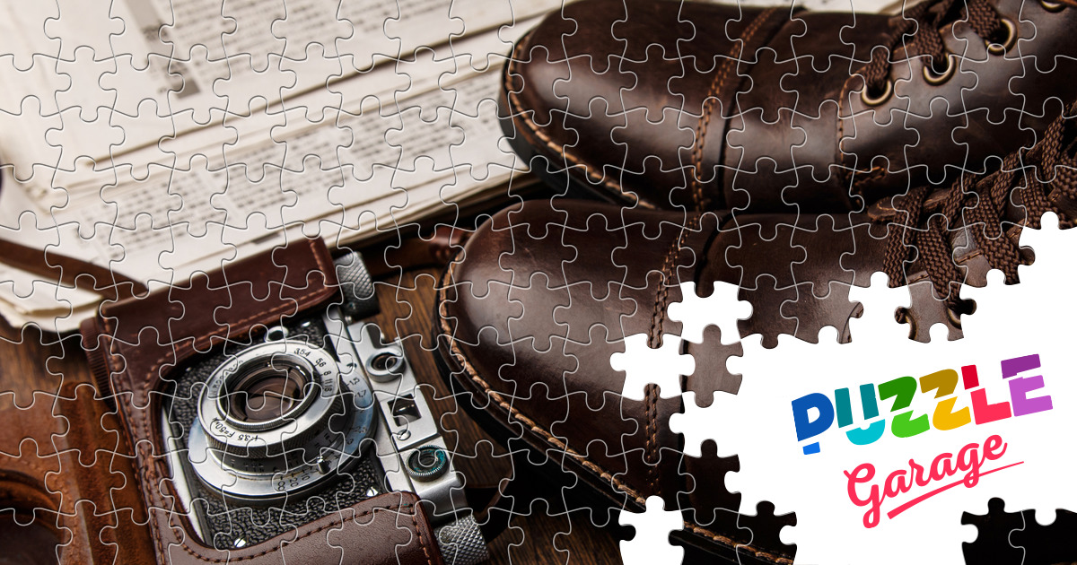 Leather boots and camera Jigsaw Puzzle (Stuff, Foto cameras) | Puzzle ...