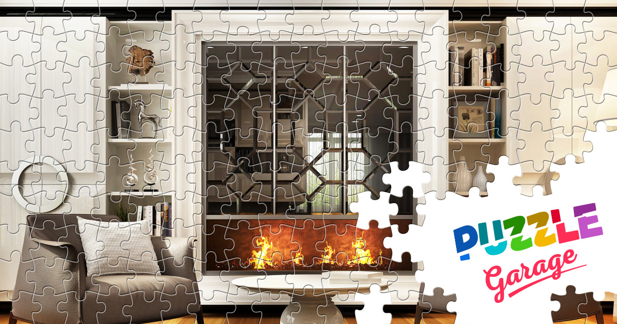 Large living room with fireplace and armchairs Jigsaw Puzzle (Home ...