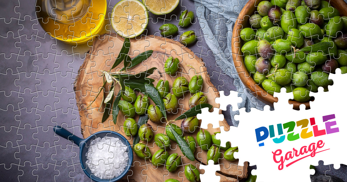 Green olives on a chalkboard Jigsaw Puzzle (Home, Food) | Puzzle Garage