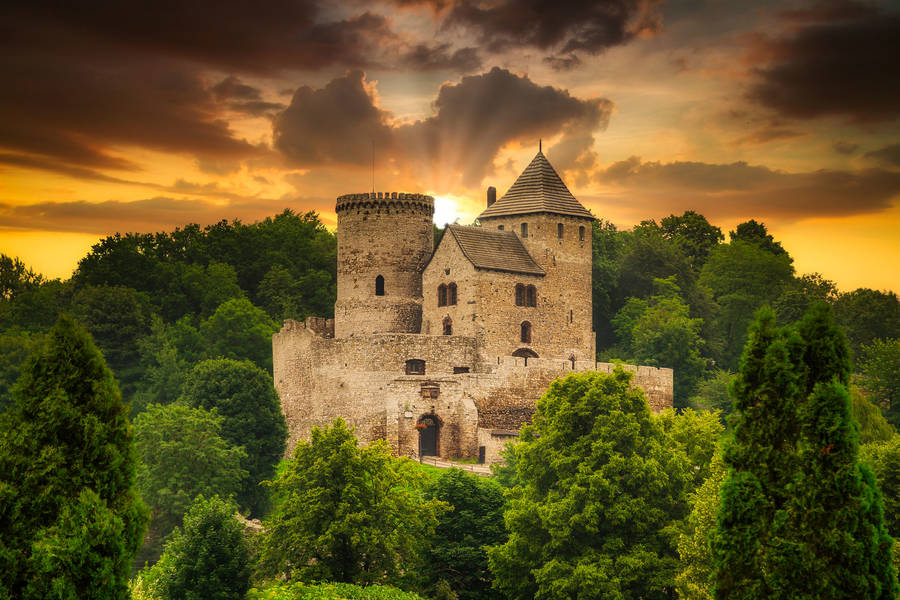 View of the towers of Ksenzh castle Jigsaw Puzzle (Countries, Poland ...