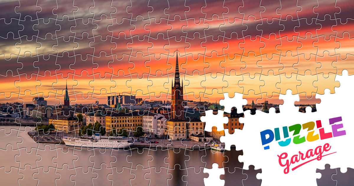 Sunset at Gamla Stan Jigsaw Puzzle (Countries, Sweden) | Puzzle Garage