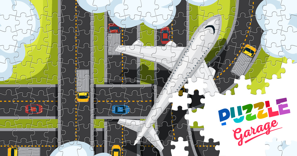 The plane flies over the road Jigsaw Puzzle (For children, Cartoon ...