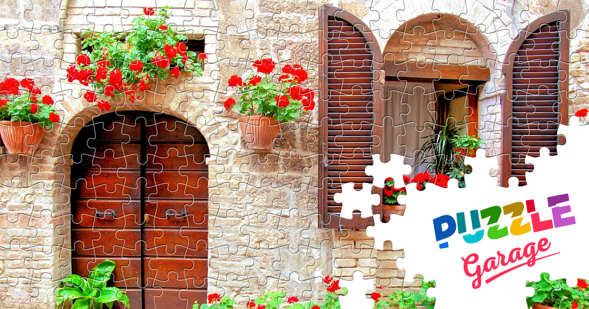 House facade with bright flowers in pots Jigsaw Puzzle (Home, Facades ...