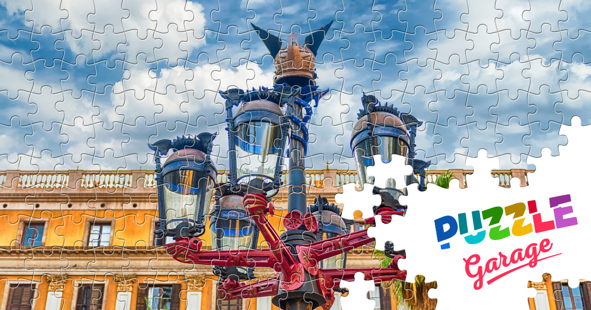 Gaudi's lantern at the Royal Square in Barcelona Jigsaw Puzzle ...
