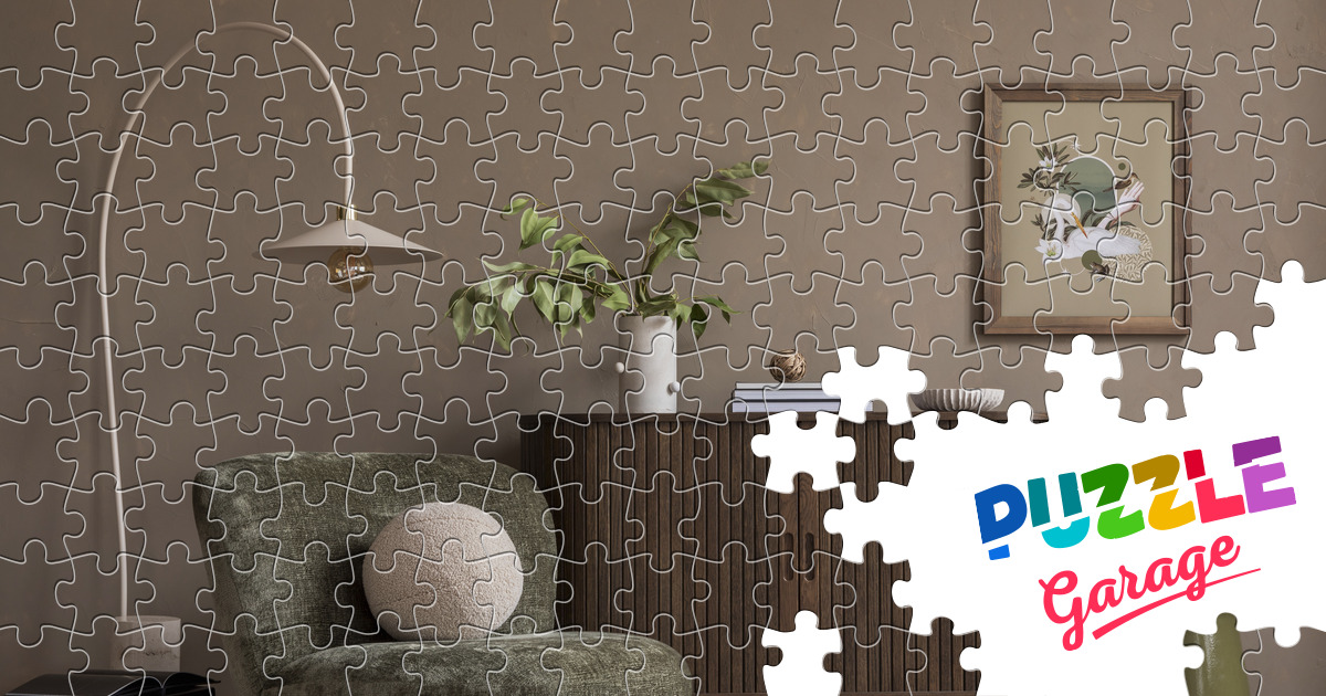 Stylish living room with a wooden chest of drawers Jigsaw Puzzle (Home ...