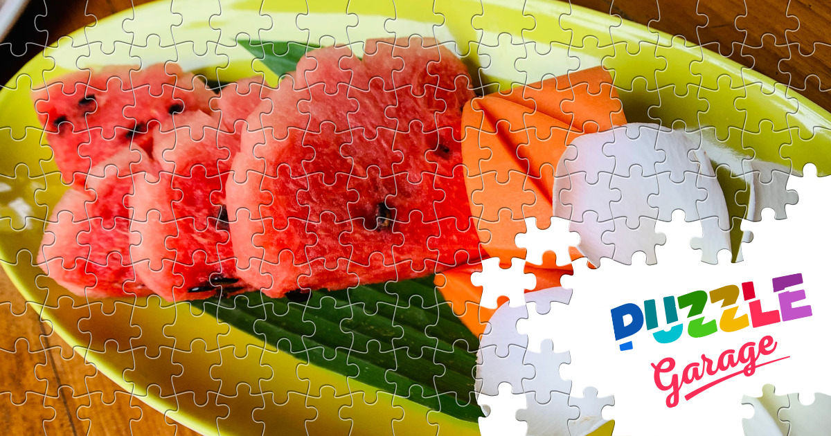 Watermelon on a yellow platter Jigsaw Puzzle (Plants, Berries) | Puzzle ...