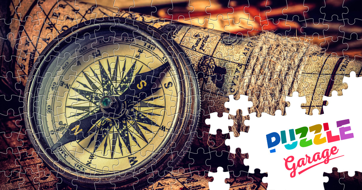 Compass on an ancient world map Jigsaw Puzzle (History, Antique ...