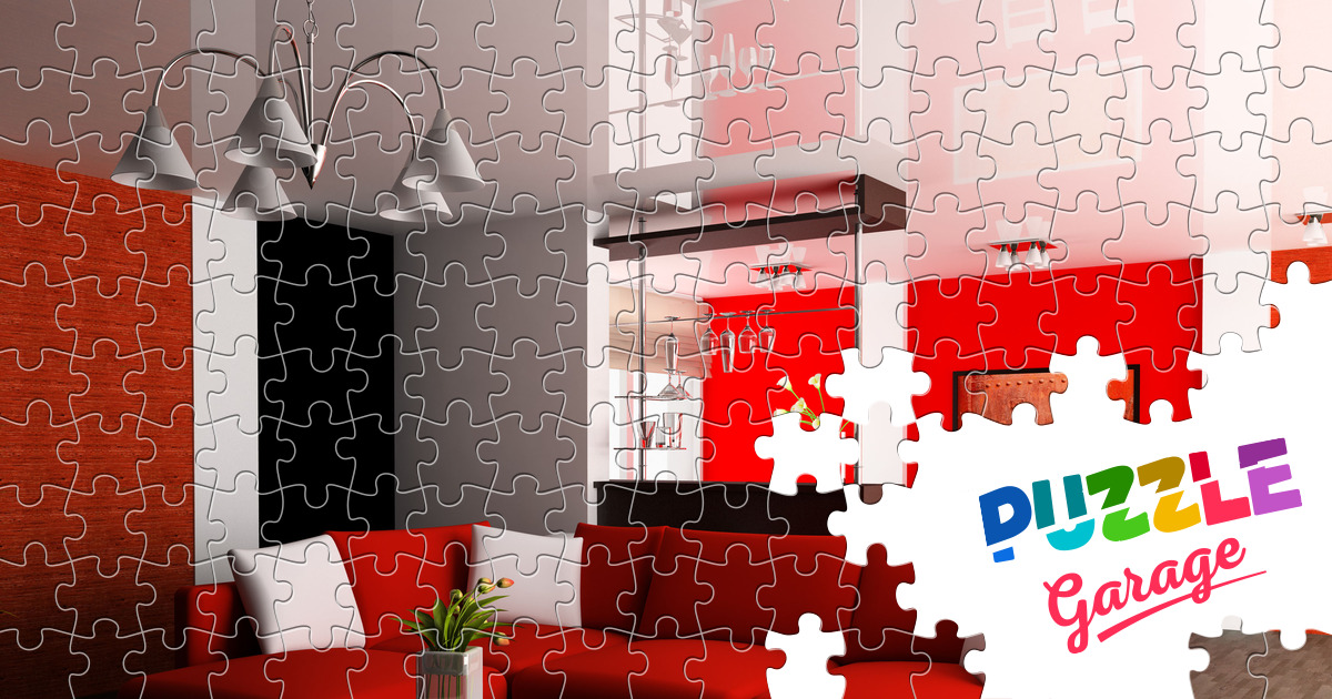 Living room in red colors Jigsaw Puzzle (Home, Interiors) | Puzzle Garage