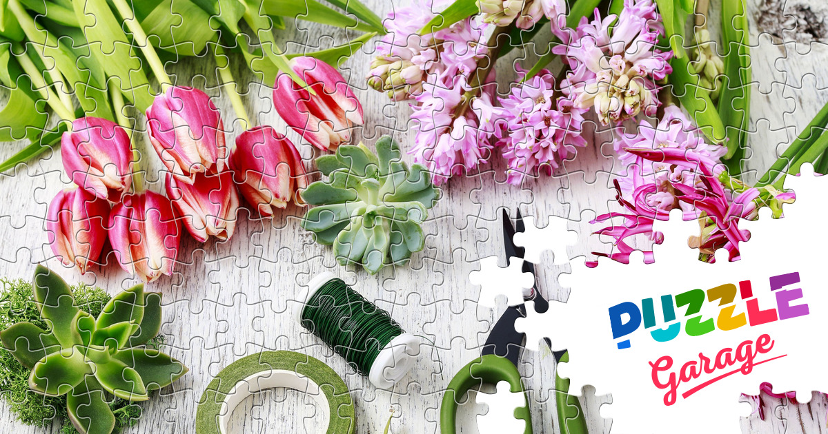Spring flowers and scissors on the table Jigsaw Puzzle (Plants, Flowers ...