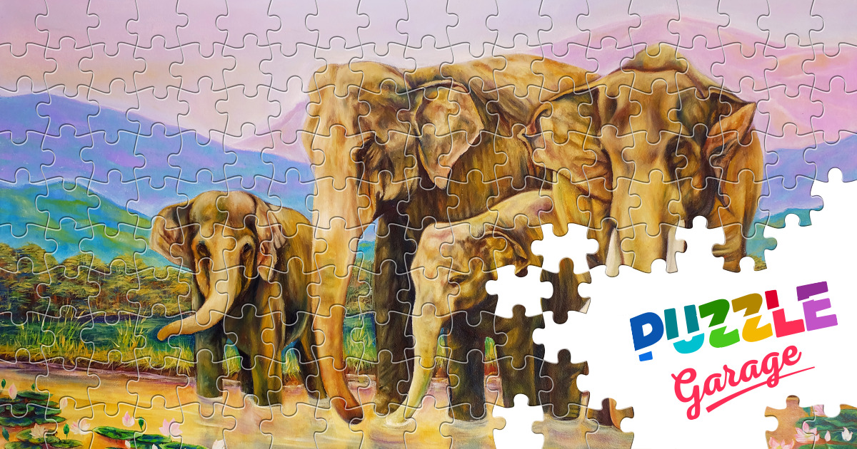 Asian elephants Jigsaw Puzzle (Art, Painting) | Puzzle Garage