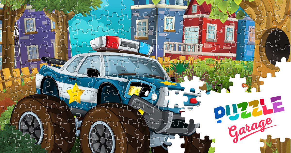 Police jeep Jigsaw Puzzle (For children, Cartoon Illustrations ...