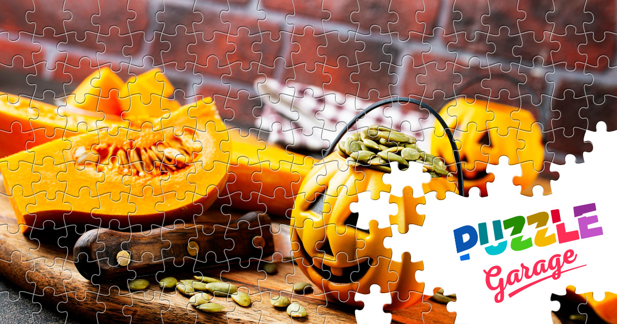 Pumpkins on a wooden board Jigsaw Puzzle (Plants, Pumpkins) | Puzzle Garage