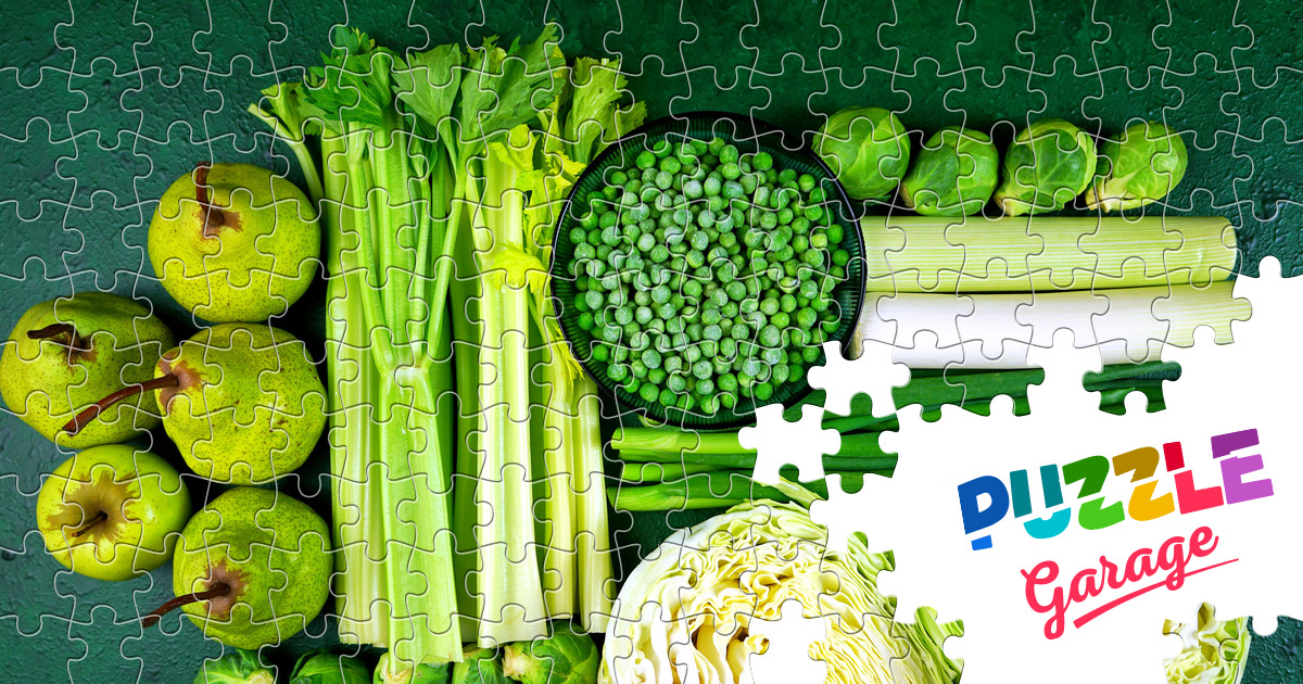 Fruits and vegetables on a green background Jigsaw Puzzle (Plants ...
