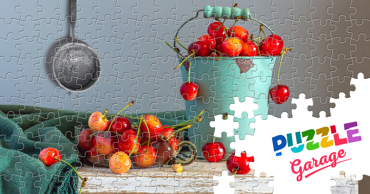 Cherries in a bucket Jigsaw Puzzle (Plants, Berries) | Puzzle Garage