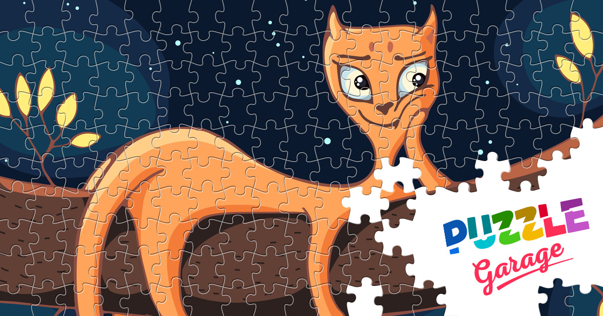 Cat on a tree branch Jigsaw Puzzle (For children, Cartoon Illustrations ...