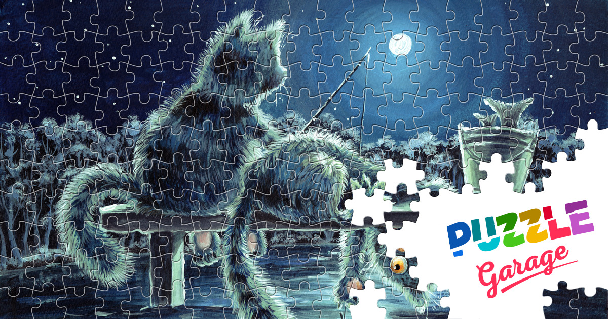 Kucing dalam perjalanan memancing Puzzle Potongan (Untuk anak-anak ...