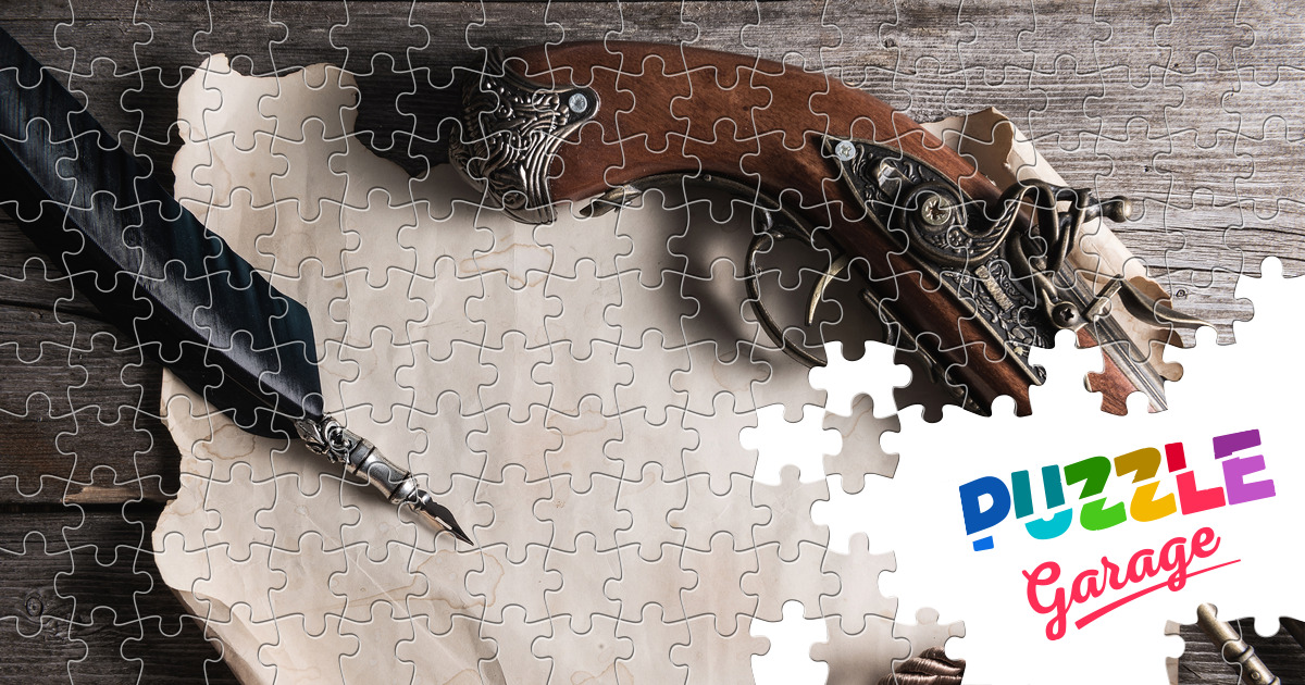 Paper, gun and pen Jigsaw Puzzle (Stuff, Weapons) | Puzzle Garage