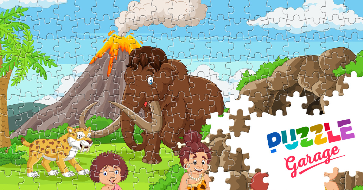 Cavemen and prehistoric animals Jigsaw Puzzle (For children, Cartoon ...