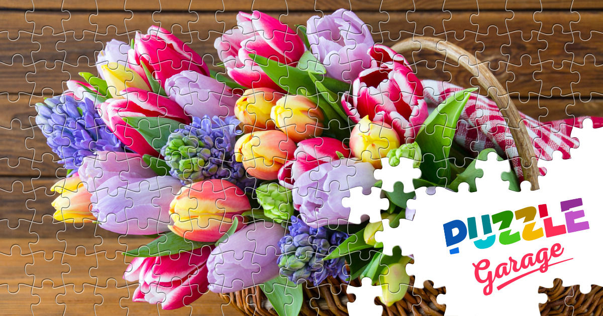 Tulips in a basket Jigsaw Puzzle (Plants, Flowers) | Puzzle Garage
