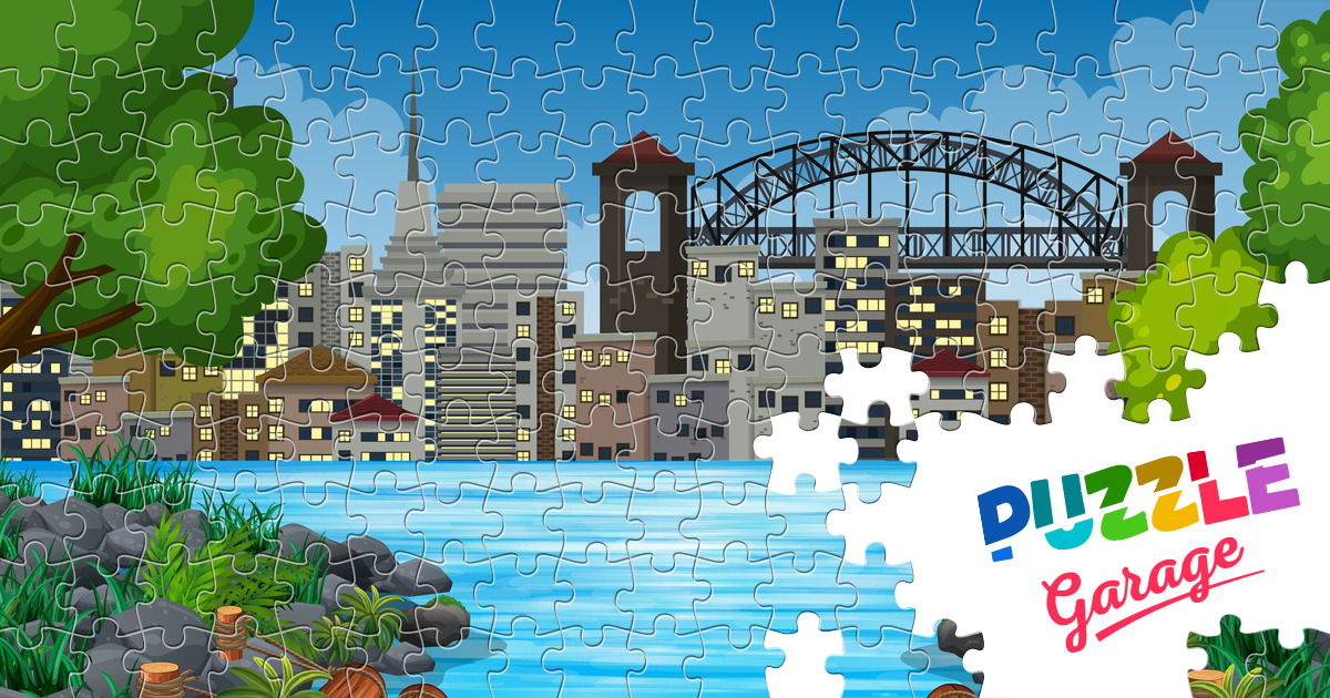 Rope bridge in the city Jigsaw Puzzle (For children, Cartoon ...
