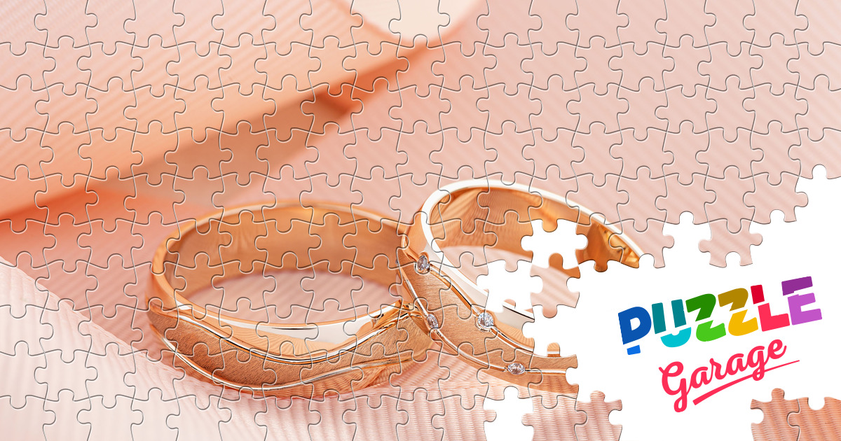 Wedding rings on a pink ribbon Jigsaw Puzzle (Holidays, Wedding ...
