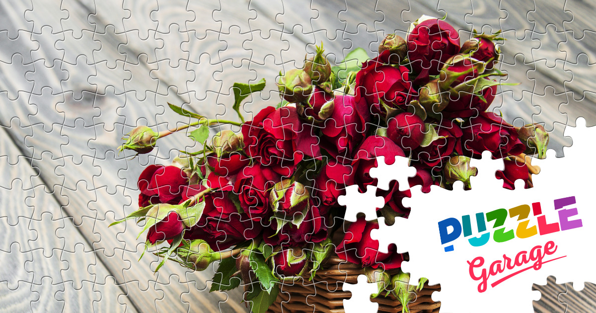 Basket with red roses Jigsaw Puzzle (Plants, Flowers) | Puzzle Garage